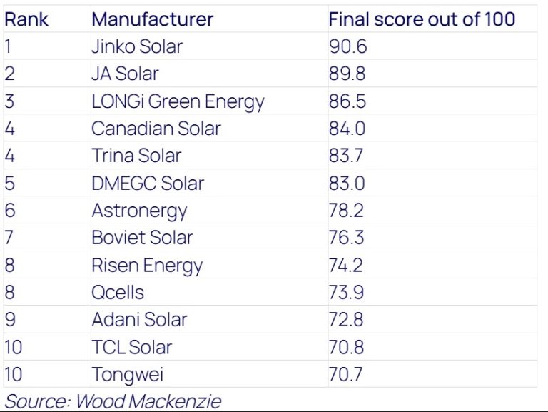 Who are the top 10 photovoltaic module producers in the world?
